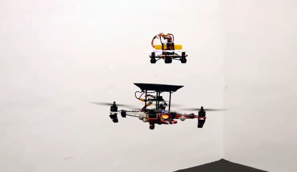 Flying robot sips battery power from drone in the air