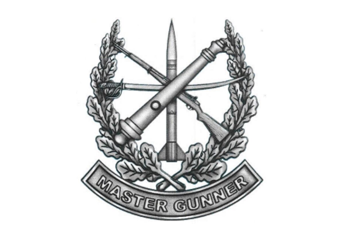 First soldiers pin on the Master Gunner Identification Badge