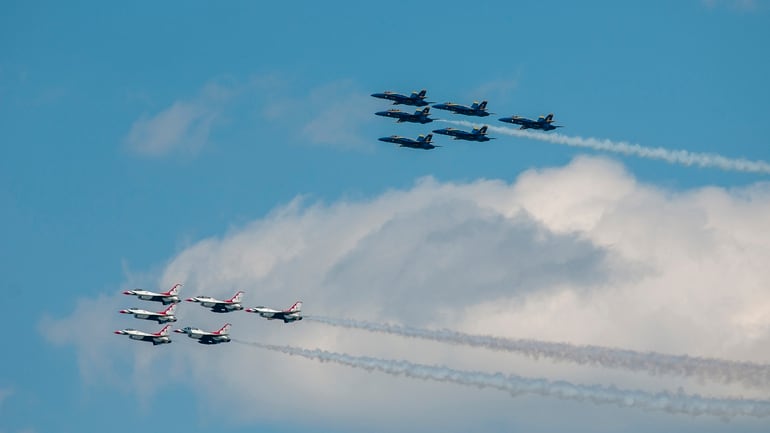 Blue Angels, Thunderbirds pay tribute to first responders in NYC flyover