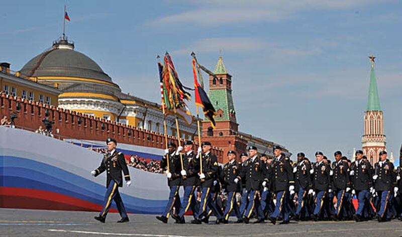 U.S. Troops March in Victory Day Parade