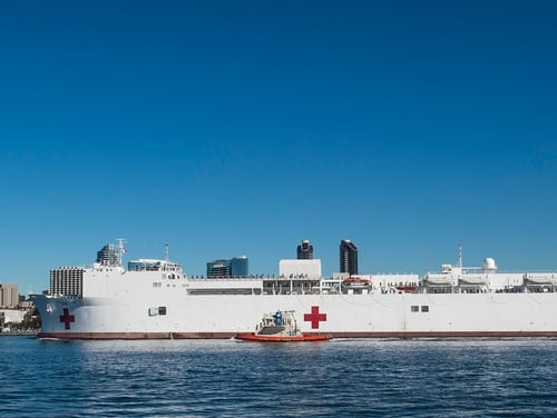 Hospital ship Mercy departs Los Angeles for San Diego