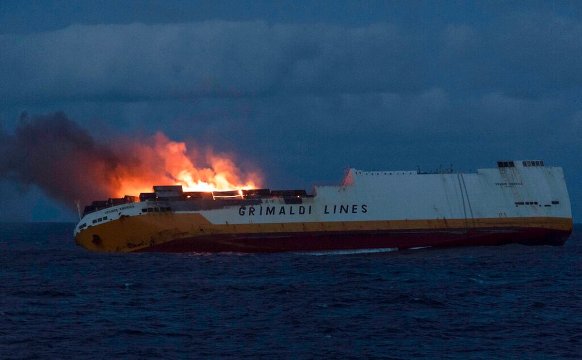 Daring rescue of crew off flaming container ship