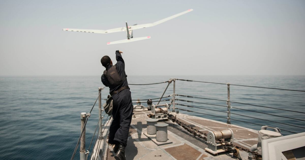Puma UAV flies from Navy destroyer