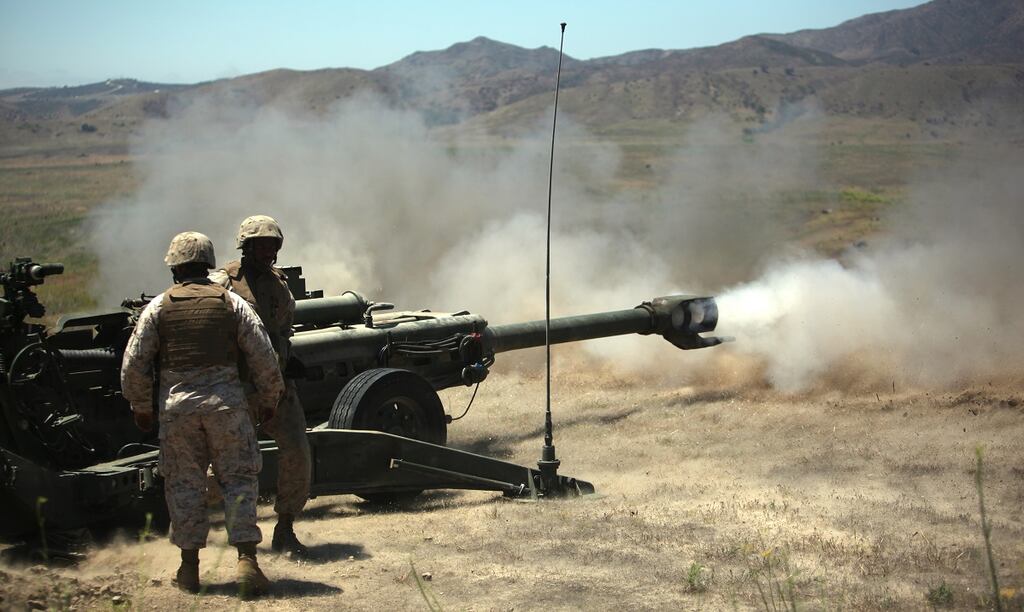 Marine tactical vehicle burns after apparent artillery misfire