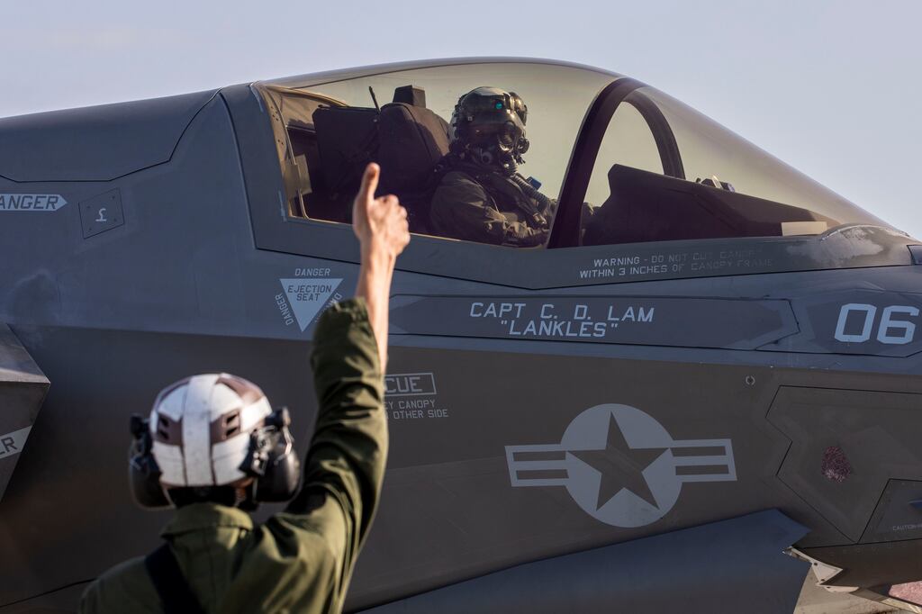 Marine squadron conducts its final Harrier flight in switch to F-35