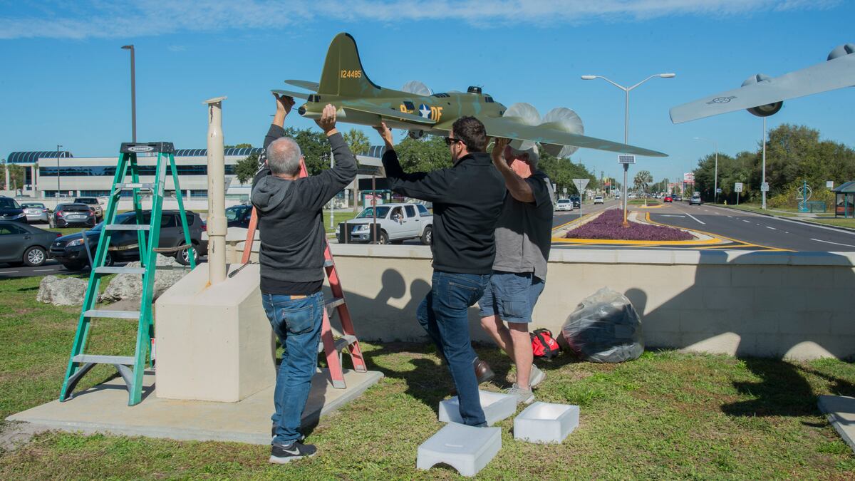 MacDill features Memphis Belle model outside main gate
