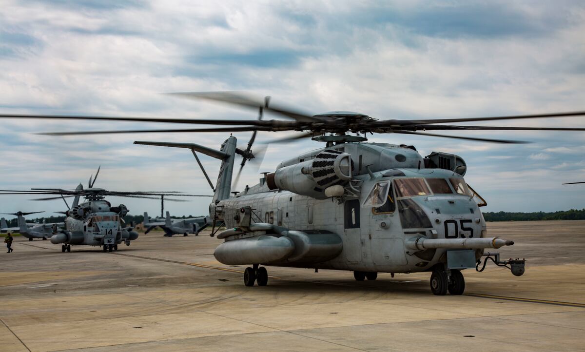 Marine Corps CH-53 damaged during ground taxi Class A mishap