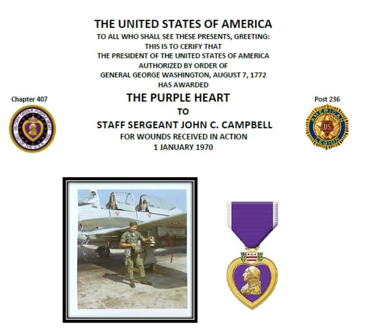Former staff sergeant gets Purple Heart after 45 years