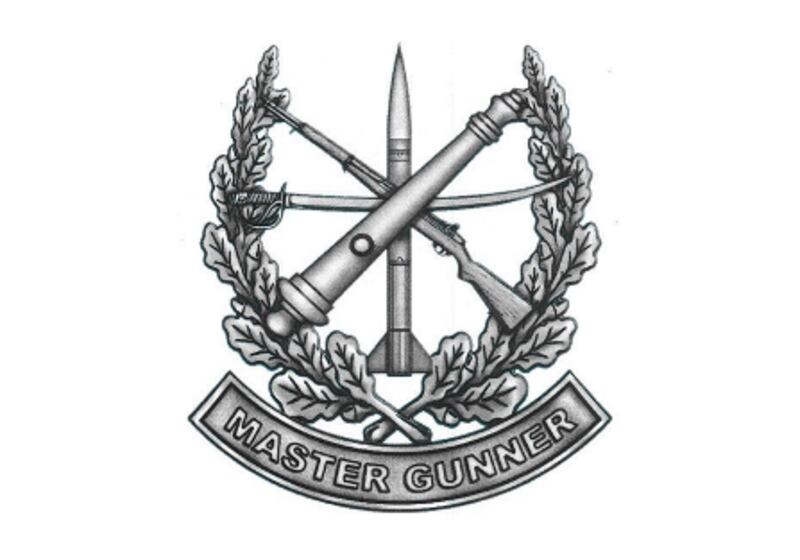 First soldiers pin on the Master Gunner Identification Badge