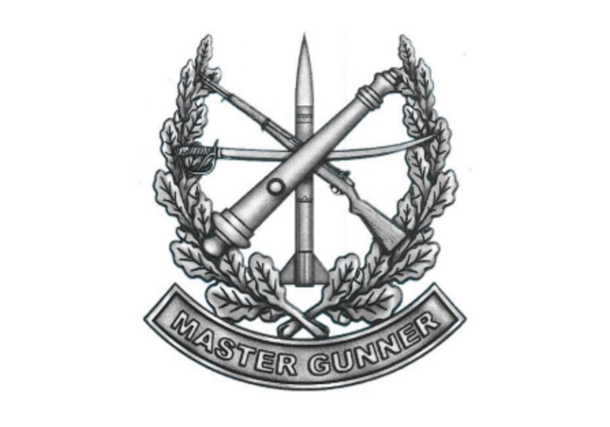 First soldiers pin on the Master Gunner Identification Badge