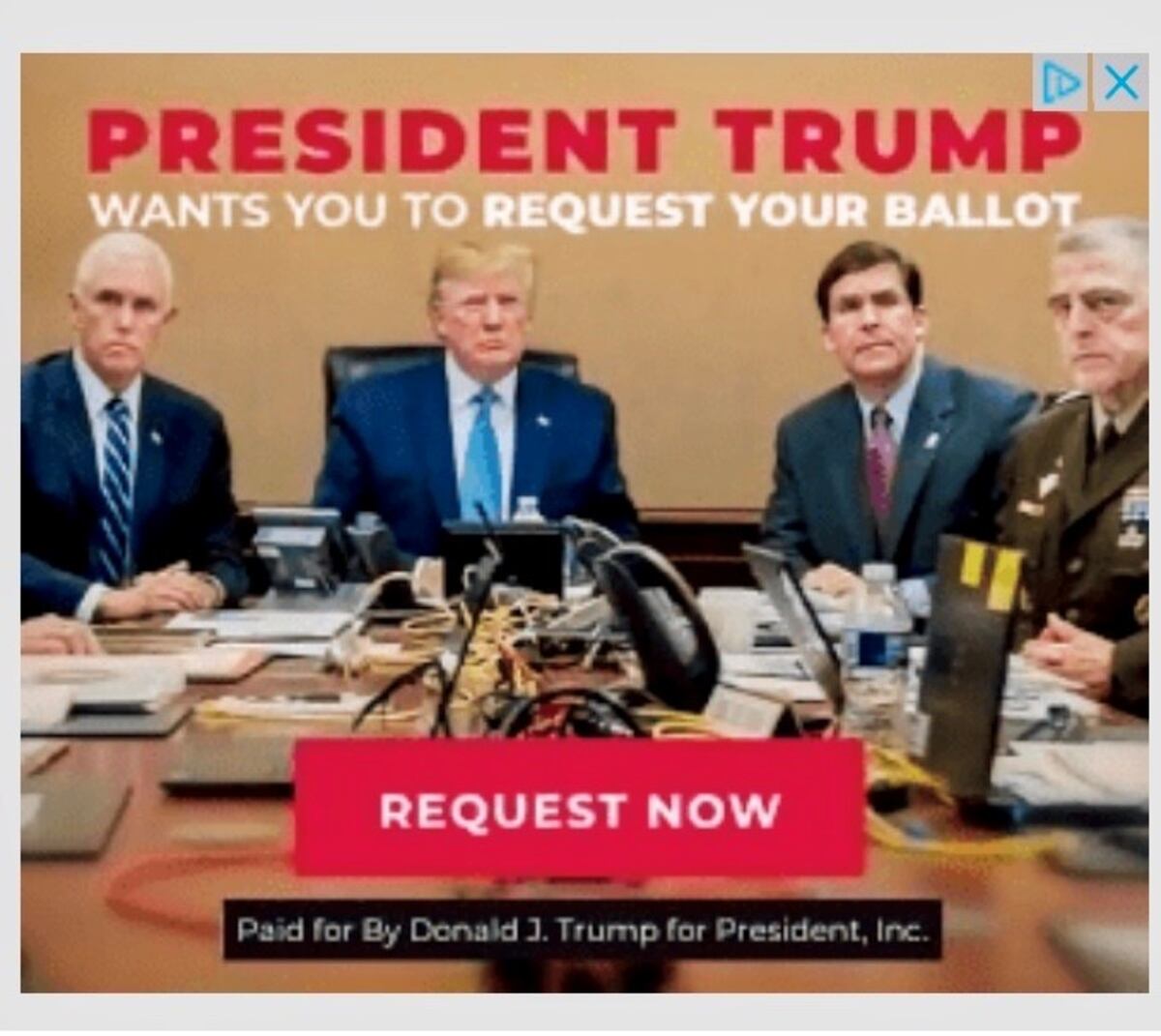 Trump campaign ad targeting mail-in voters, featuring Esper and Milley ...
