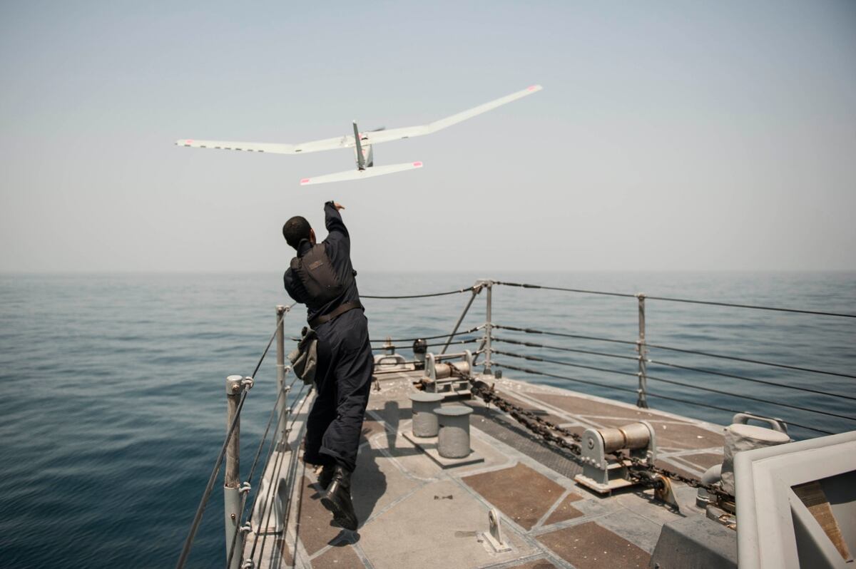 Puma UAV flies from Navy destroyer
