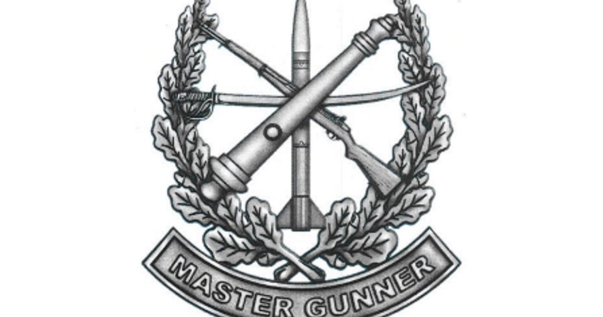 First soldiers pin on the Master Gunner Identification Badge